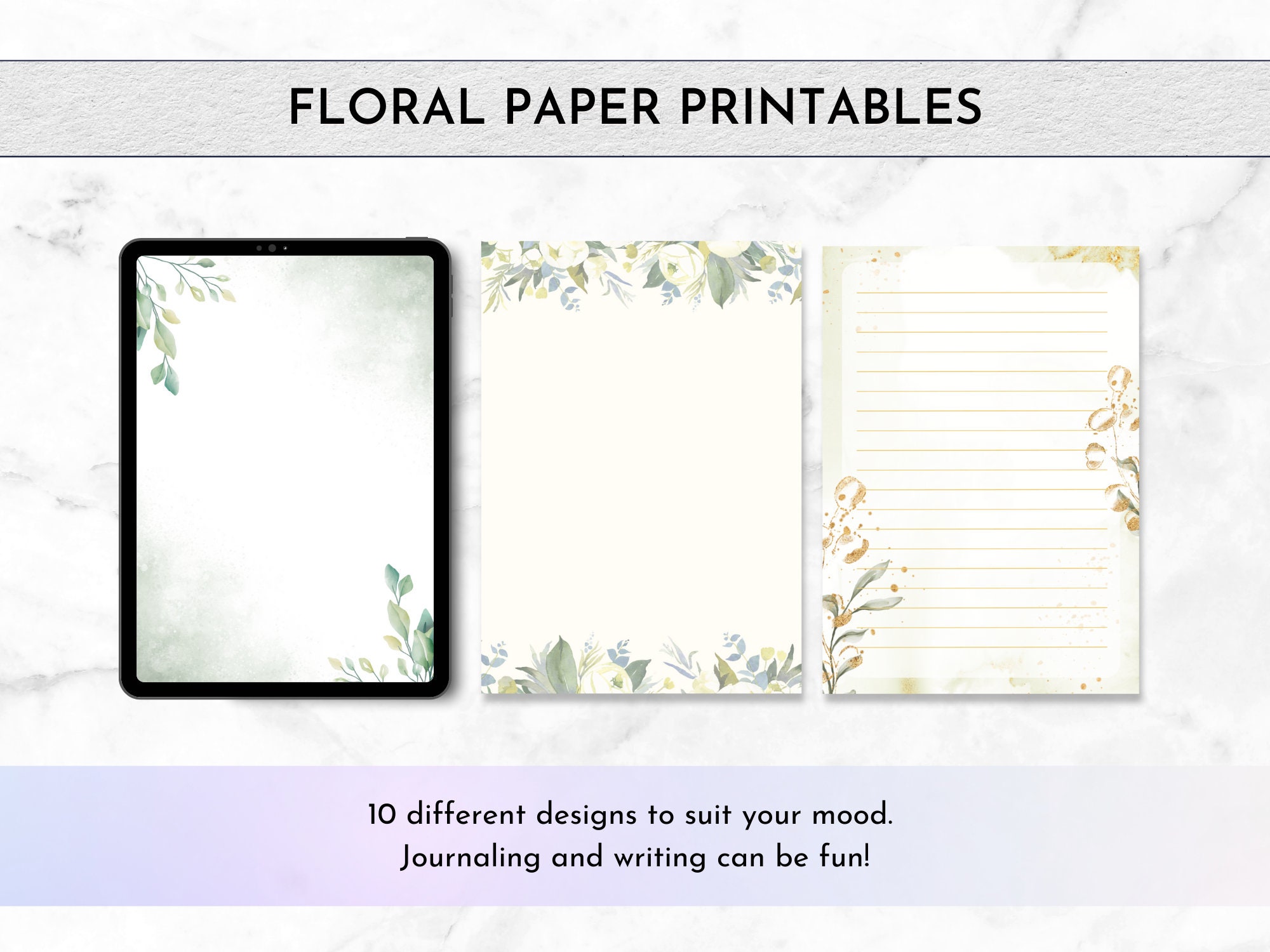Floral Printable Stationery: Lined & Plain Note Paper (digital Download ...