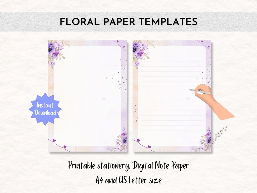Lavender Floral Stationery: Printable Note Paper (A4/US Letter ...