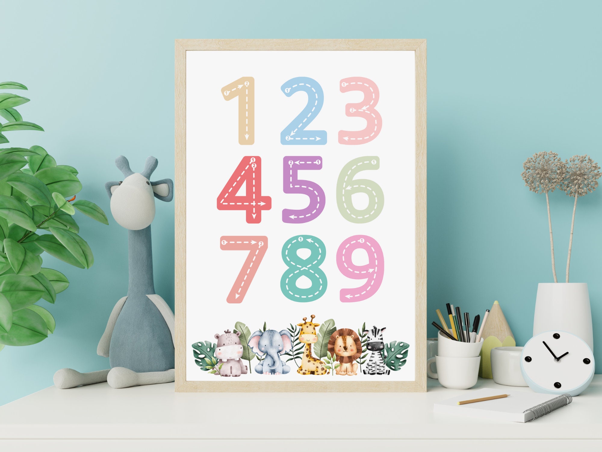 ABC Alphabets and Numbers Safari Animals Printable Wall Art Kids ...
