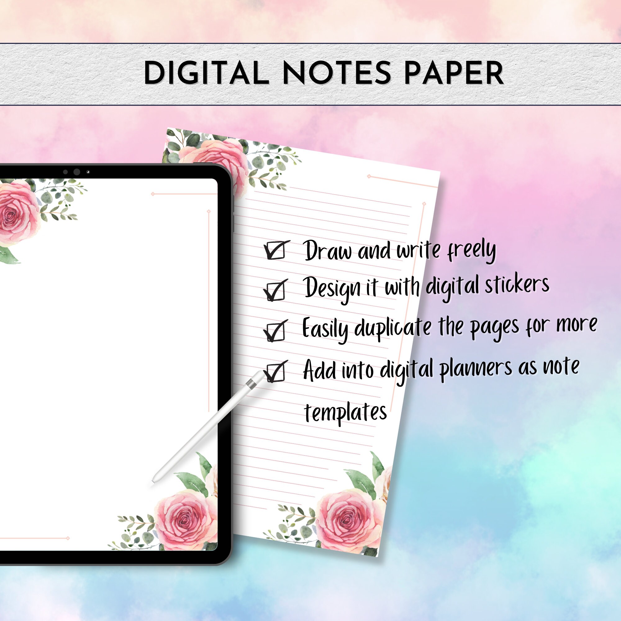Floral Digital Note Paper Bundle Flower Prints Printable Stationery ...