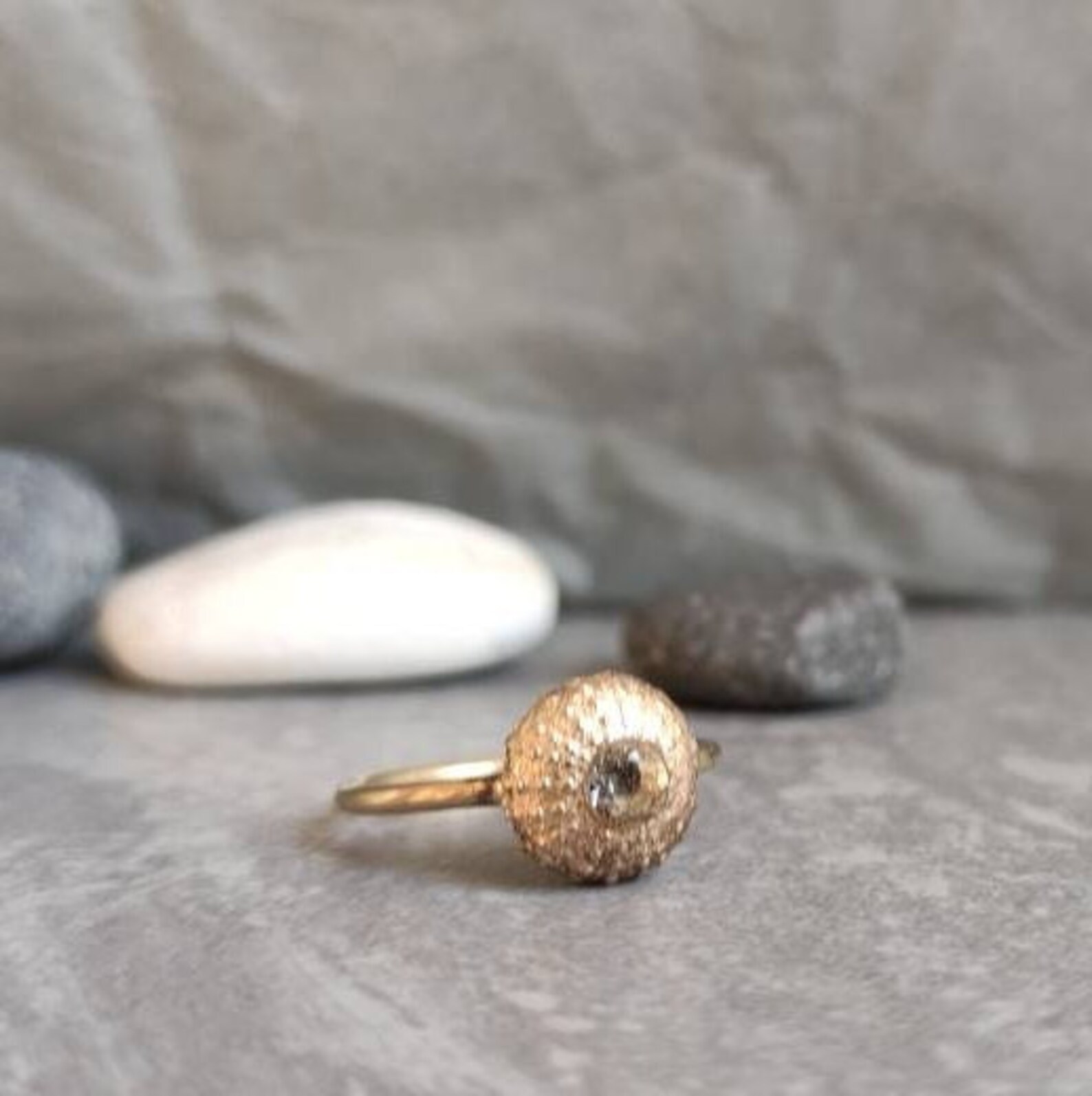 14k Solid Gold Sea Urchin Ring With White Topaz, Luxury Gifts, Gemstone ...