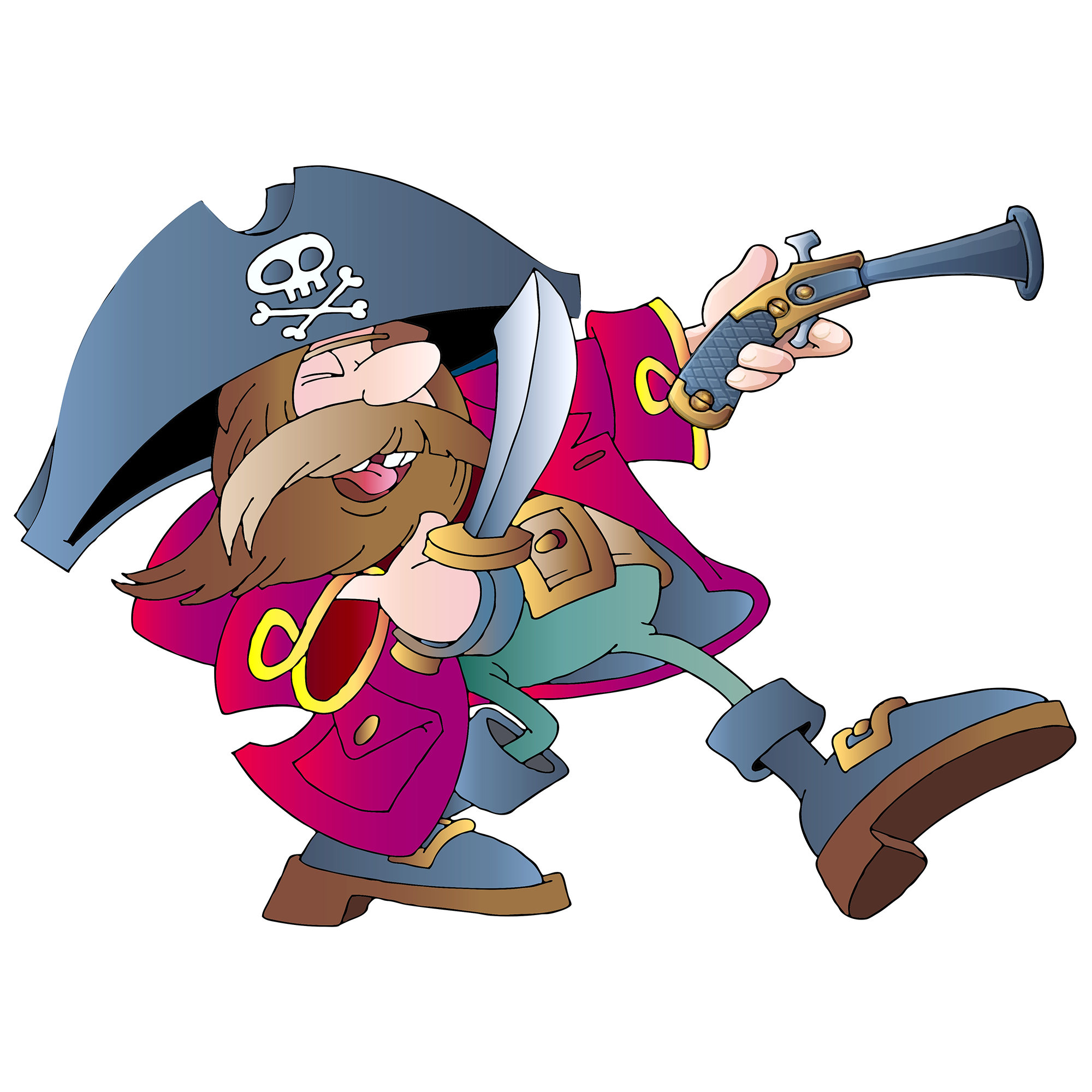 Pirate Captain Cartoon Style Pirate Character With Cutlass and Musket ...