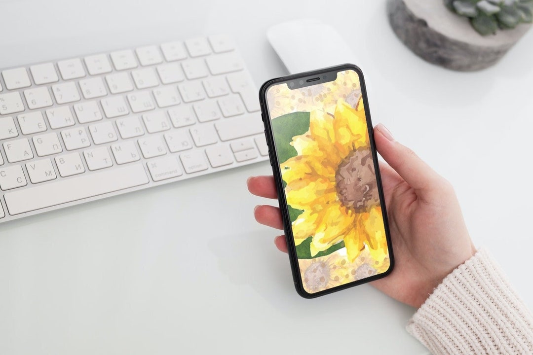 Sunflower Botanical iPhone Wallpapers Digital Download, Watercolor ...