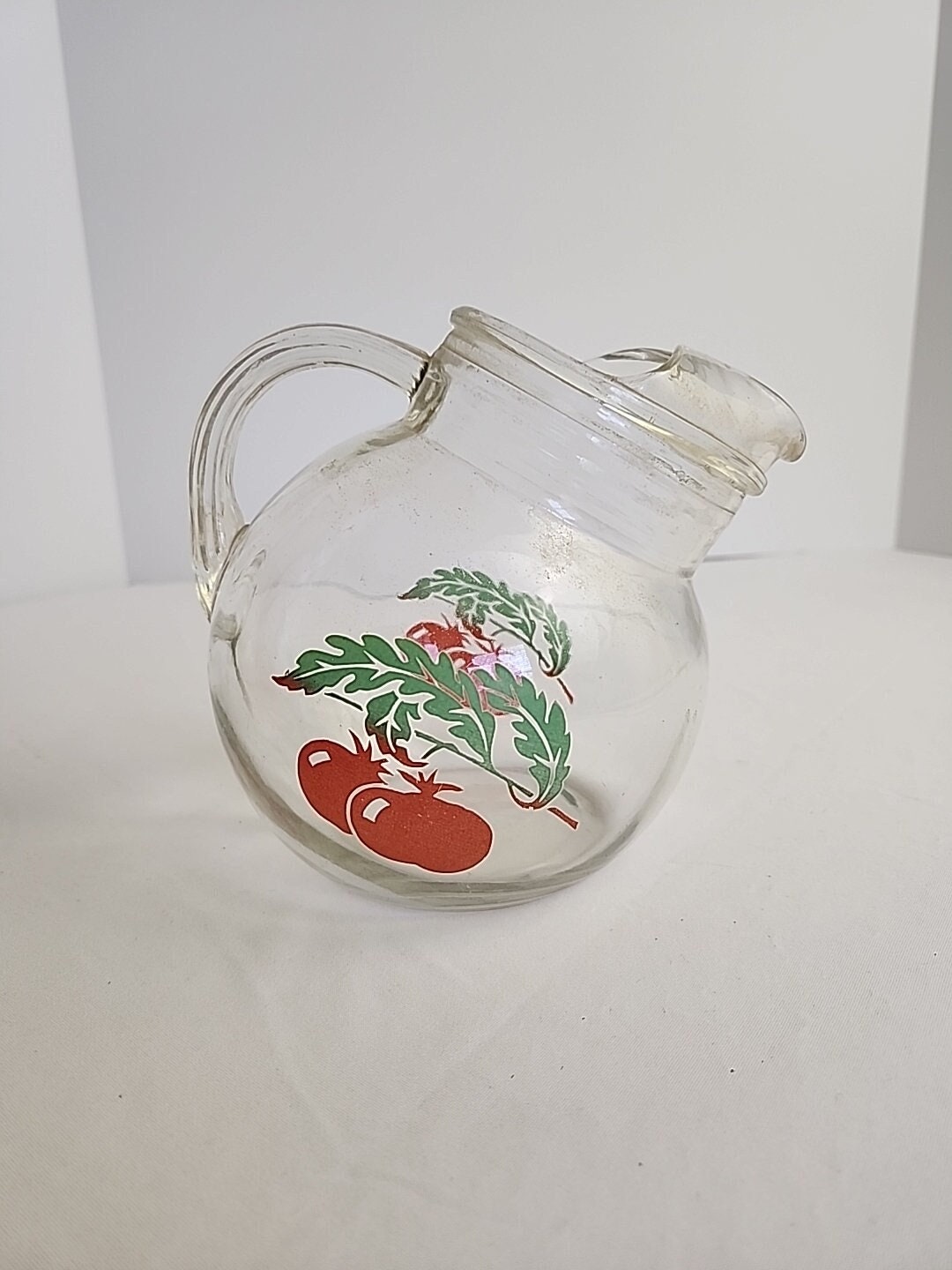 Vintage Tilted Ball Glass Pitcher Tomato Pattern 1940s - Etsy