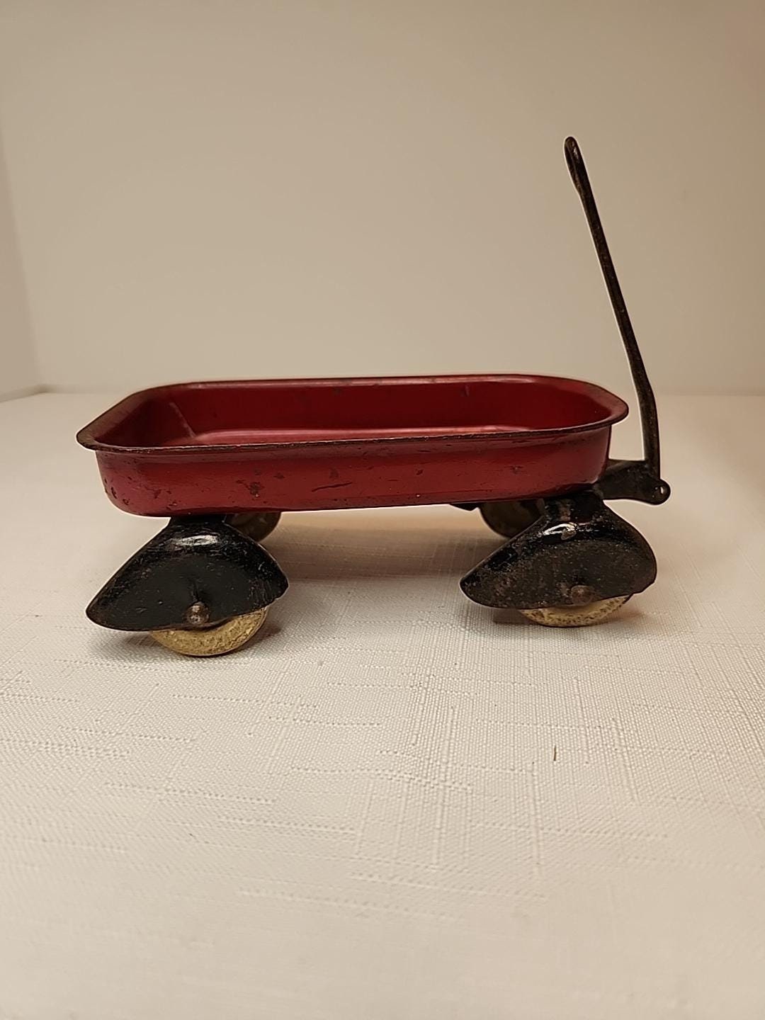 Vintage Pressed Steel Toy Doll Wagon Streamline Metal Red Black Fenders ...