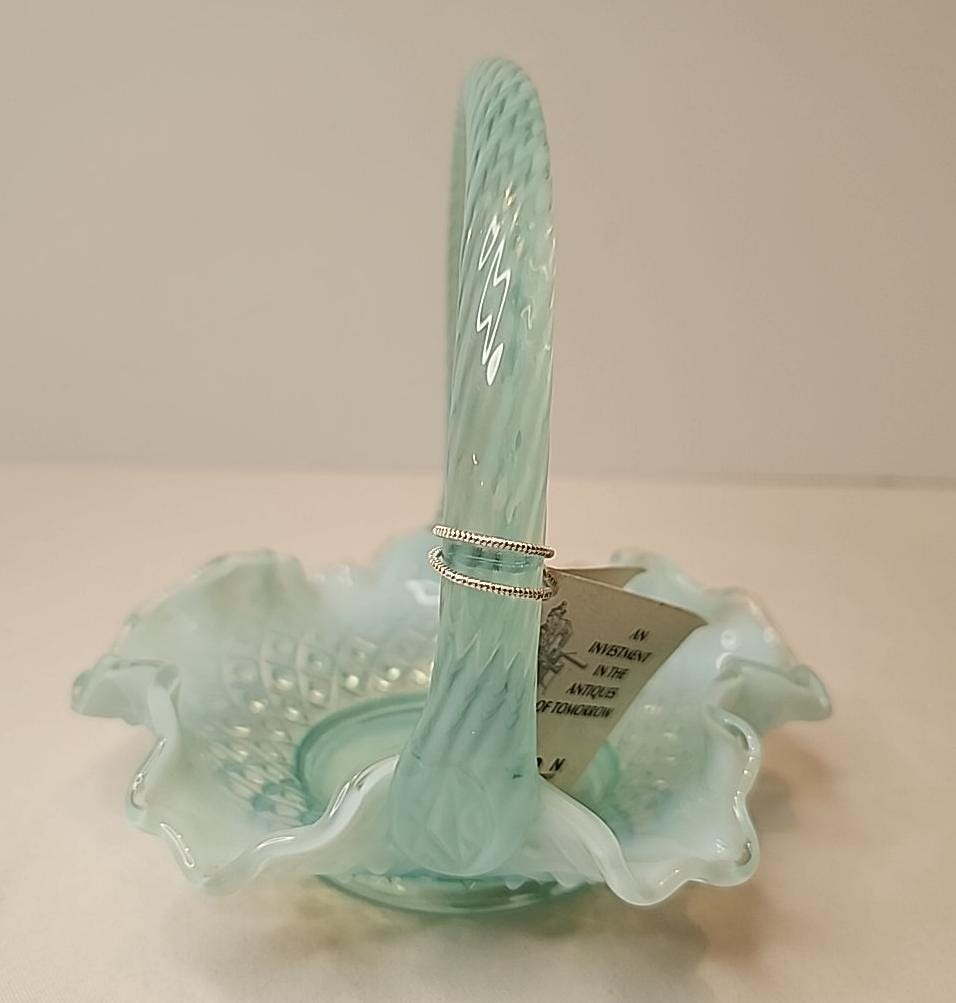 Fenton Aqua Hobnail Ruffle Basket 6 H With Tag Historical Collection - Etsy