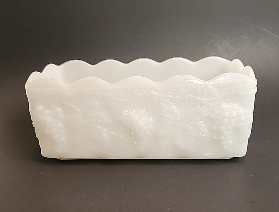Vintage Anchor Hocking Planter Fire King Milk Glass Rectangular Grapes ...