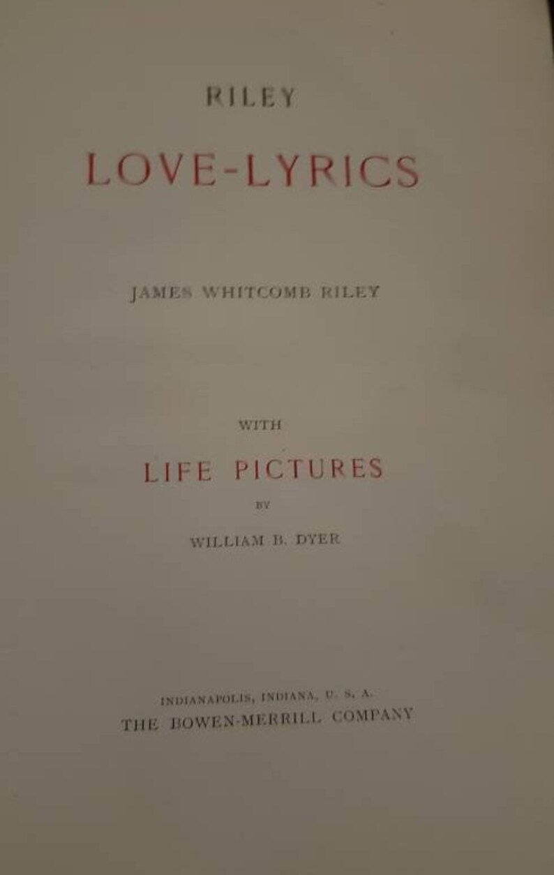 Riley Love Lyrics 1905 by James Whitcomb Riley Illustrated, Hardcover ...