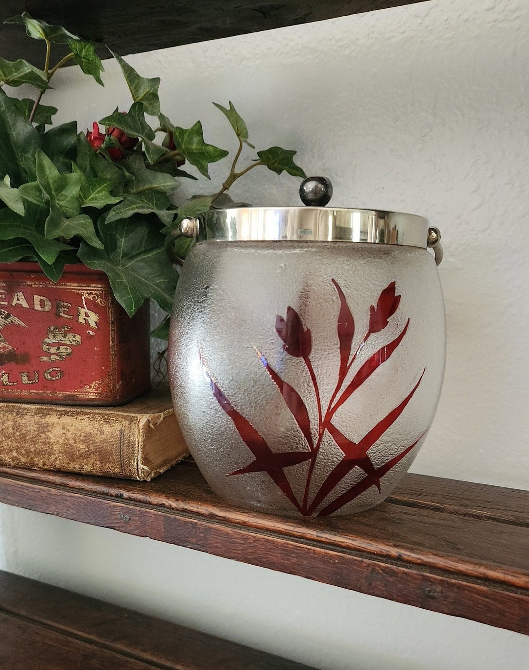 Antique Biscuit/cracker Jar Acid Cut Red Lilies - Etsy