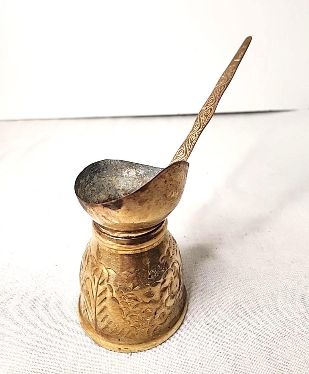Vintage Brass Small Single Serve Coffee Pot Long Handle Ornate Decor ...