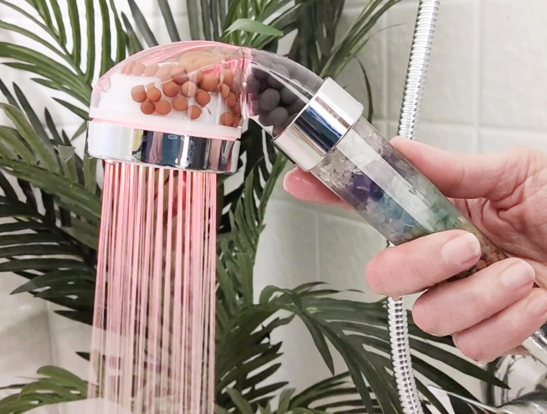 Chakra Crystal Shower Head LED Hose/bracket. Natural Gemstones. Led ...