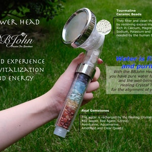 Chakra Crystal Shower Head (hose & Bracket): Natural Gemstones. Healing ...