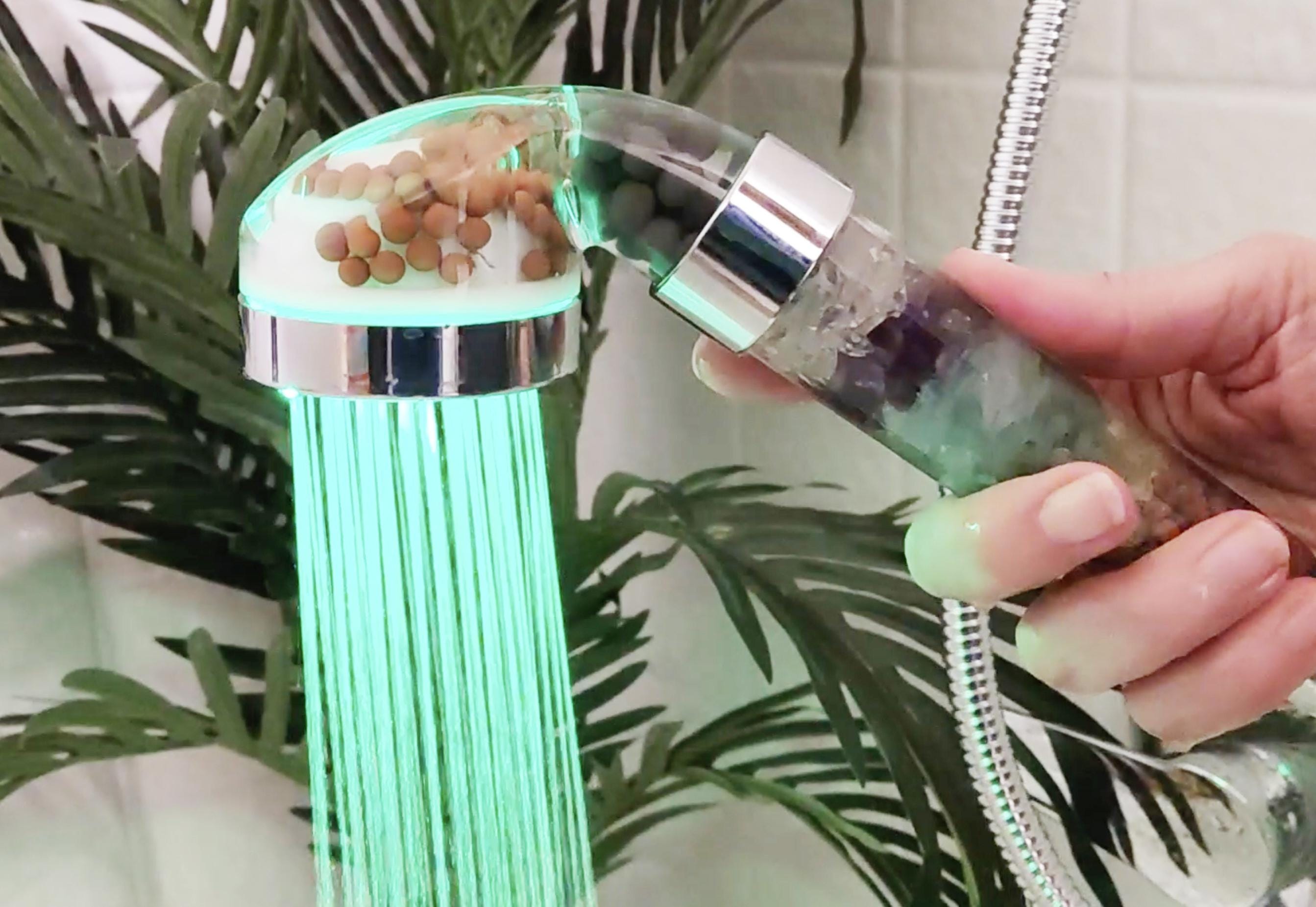 Chakra Crystal Shower Head LED Hose/bracket. Natural Gemstones. Led ...