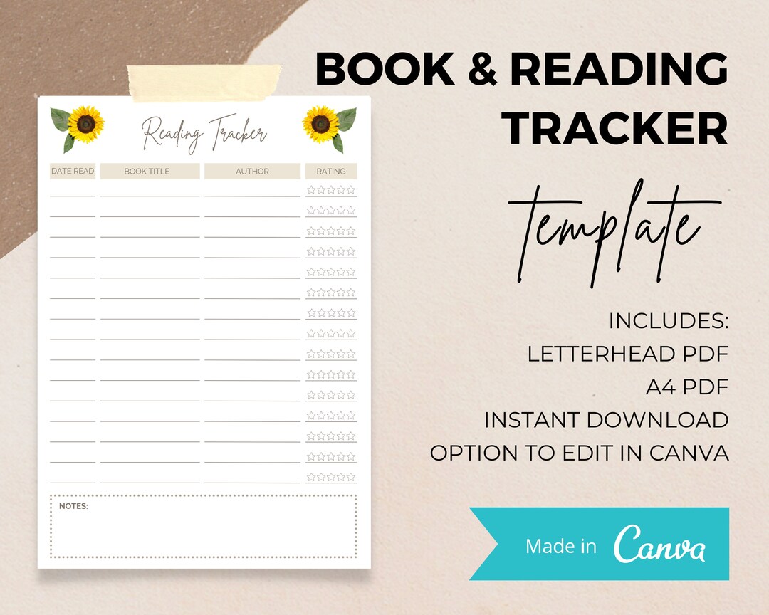 Printable Floral Reading Tracker Template, Editable Book Journal Log ...