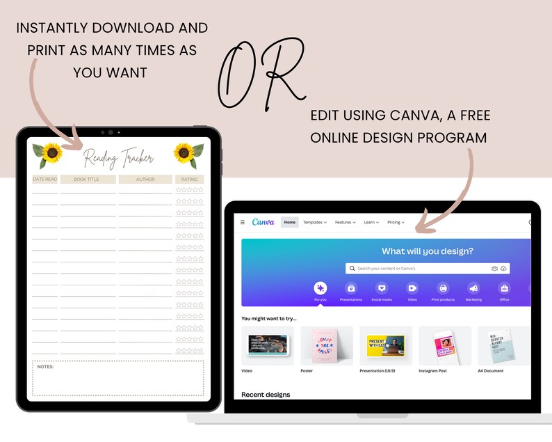 Printable Floral Reading Tracker Template, Editable Book Journal Log ...
