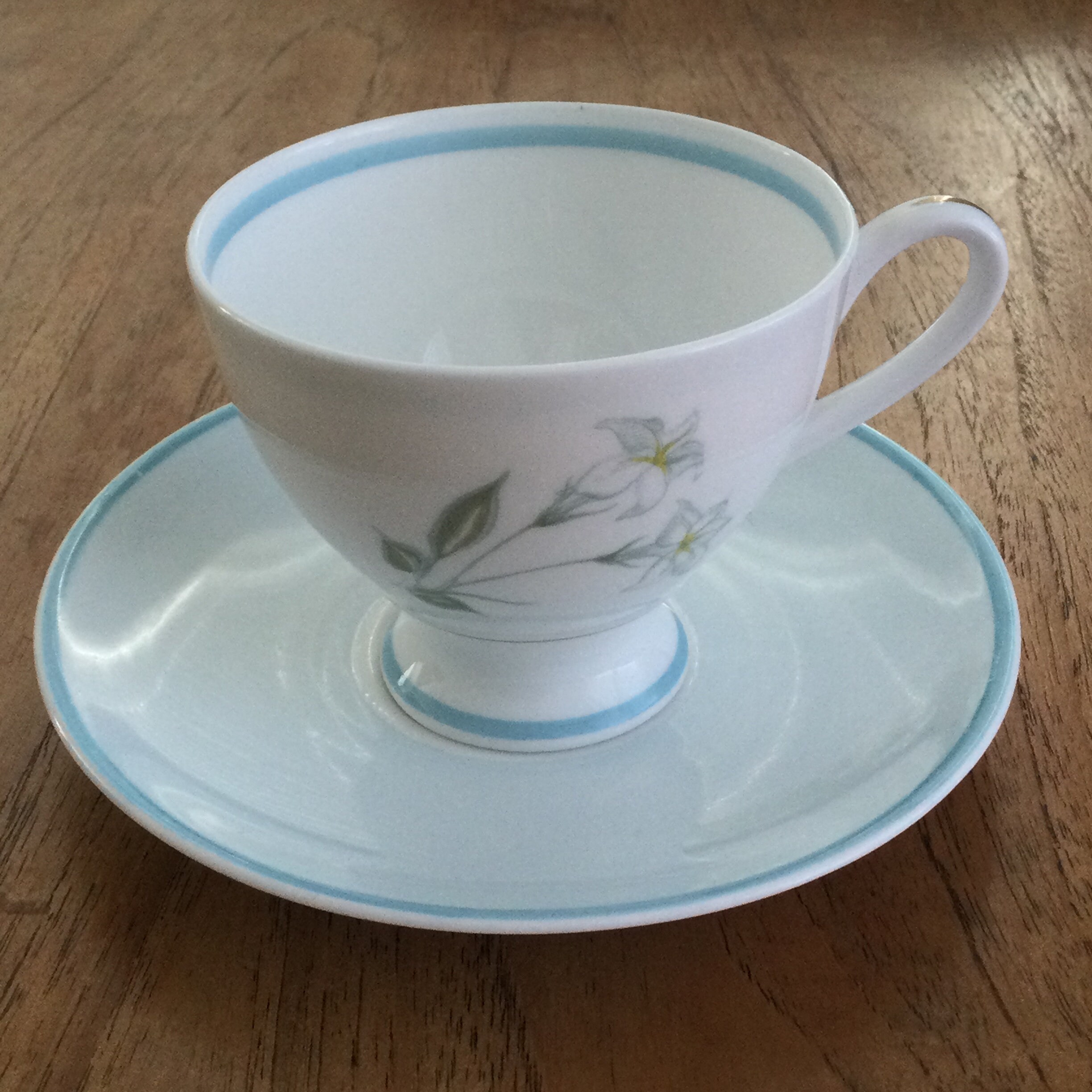 Vintage Susie Cooper Bone China Tea Cup and Saucer. Pastel Blue Floral ...