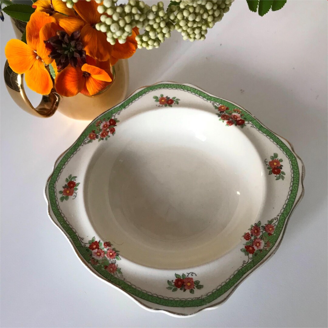Antique Edwardian J&G MEAKIN SOL Dessert Bowl Cream With Green Rim and ...