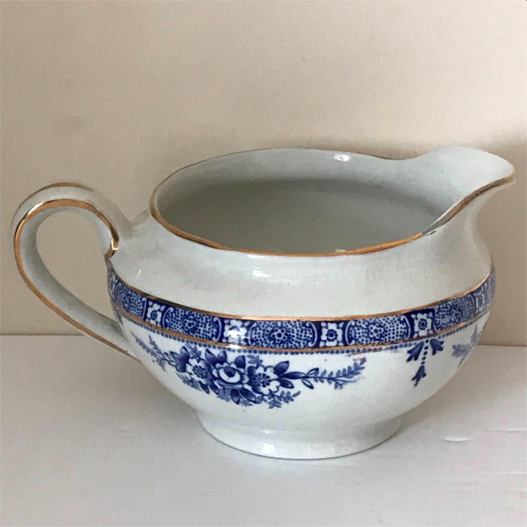 Antique Vintage Blue and White 1920s China Milk Jug Sauce Jug Blairs ...