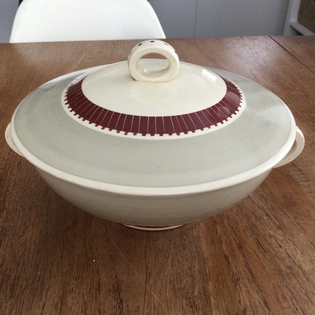 Susie Cooper Crown Works Burslem Tureen With Lid Cream Burgundy Grey ...