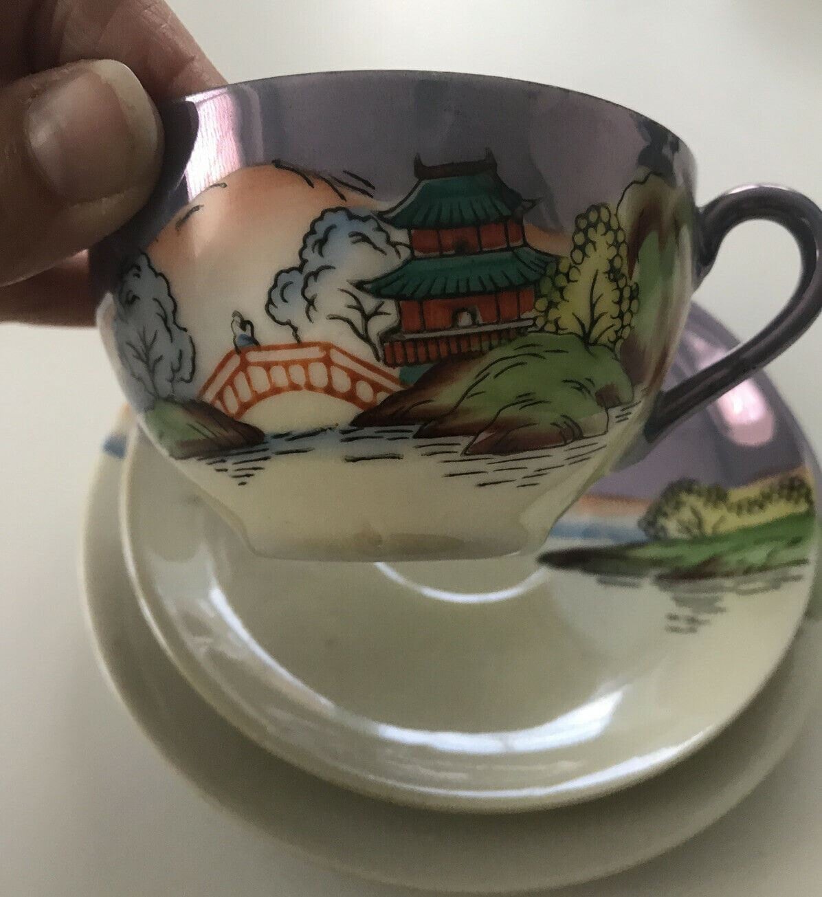 Vintage 1930s Japanese Bone China Cup Saucer Plate Trio - Hand Painted ...