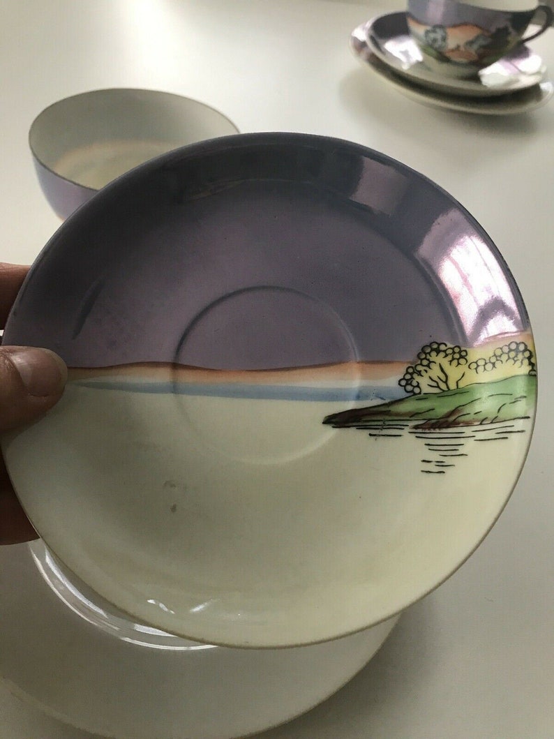 Vintage 1930s Japanese Bone China Cup Saucer Plate Trio - Hand Painted ...