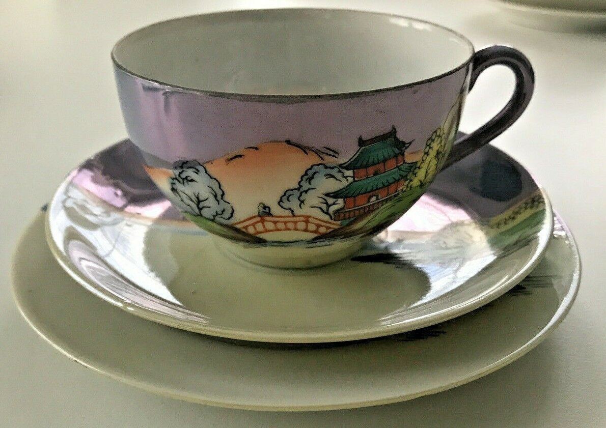 Vintage 1930s Japanese Bone China Cup Saucer Plate Trio - Hand Painted ...
