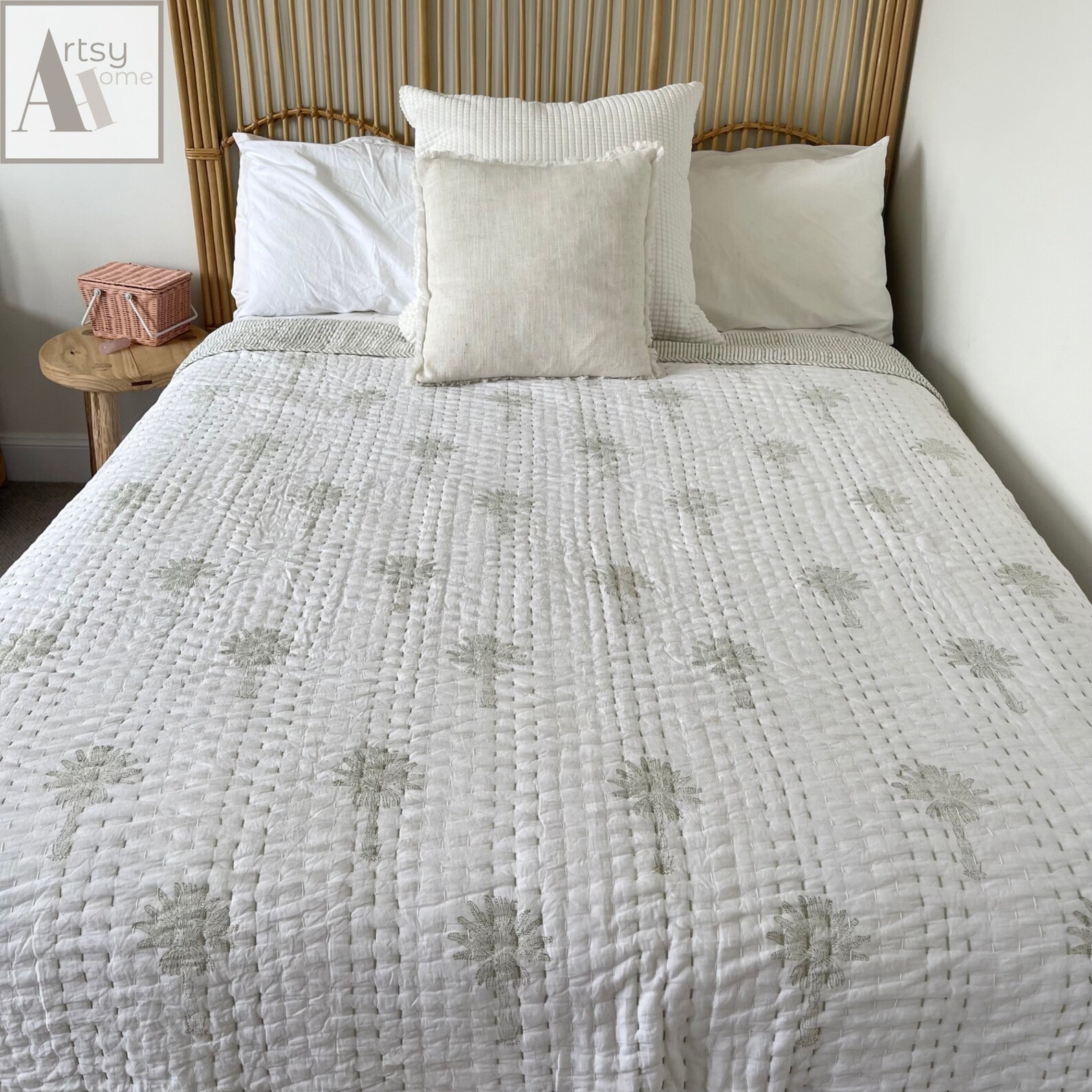 Hand Block Print Palm Tree Queen Quilt Cotton Blanket | Etsy