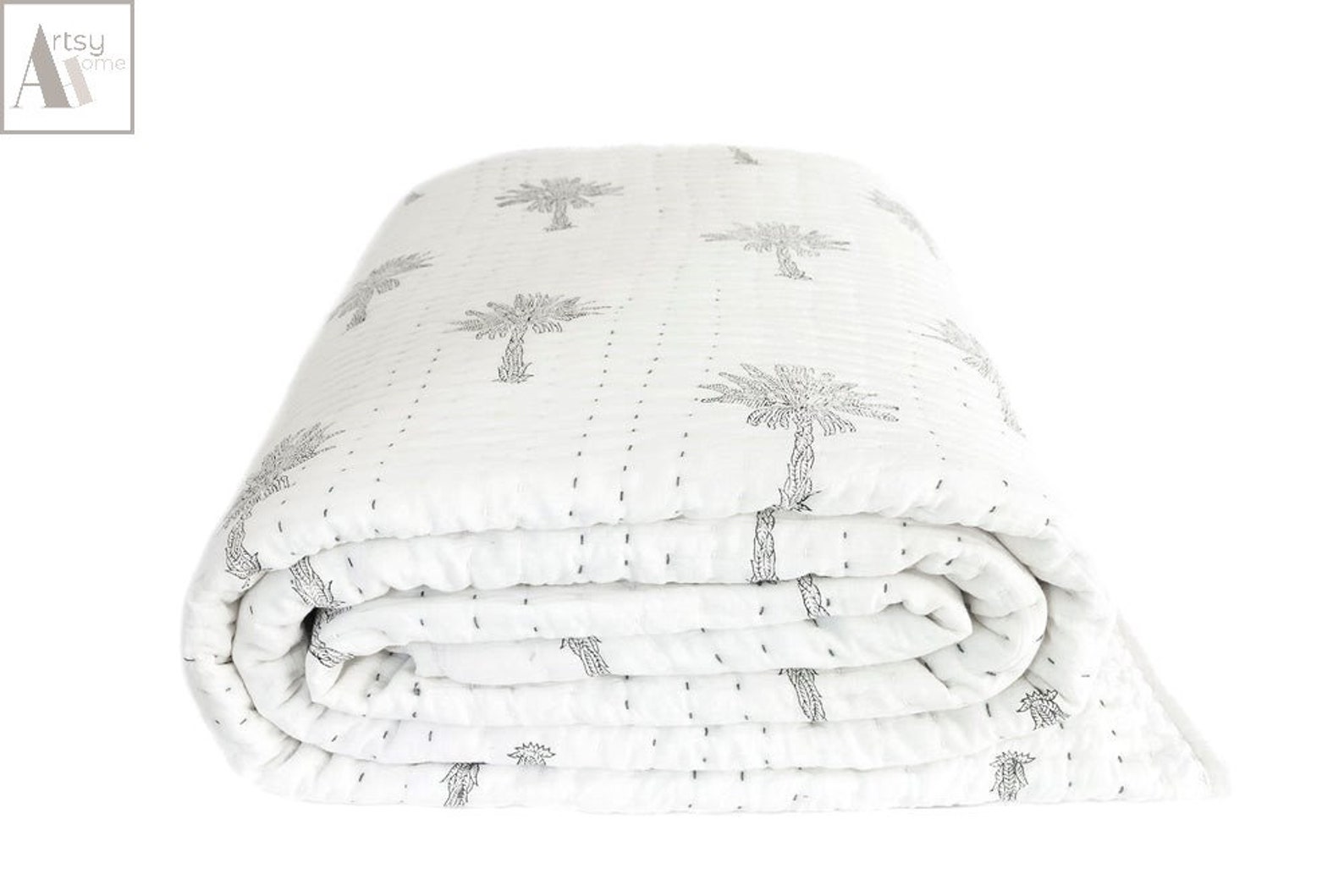 Hand Block Print Palm Tree Queen Quilt Cotton Blanket - Etsy