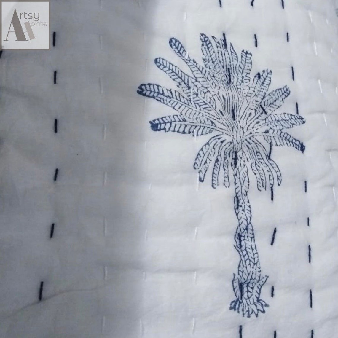 Hand Block Print Palm Tree Queen Quilt Cotton Blanket | Etsy