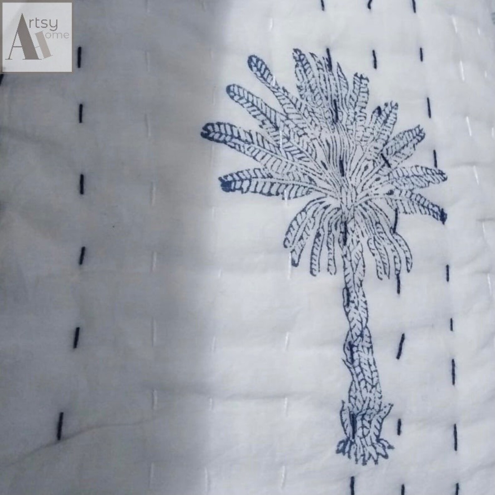 Hand Block Print Palm Tree Queen Quilt Cotton Blanket | Etsy