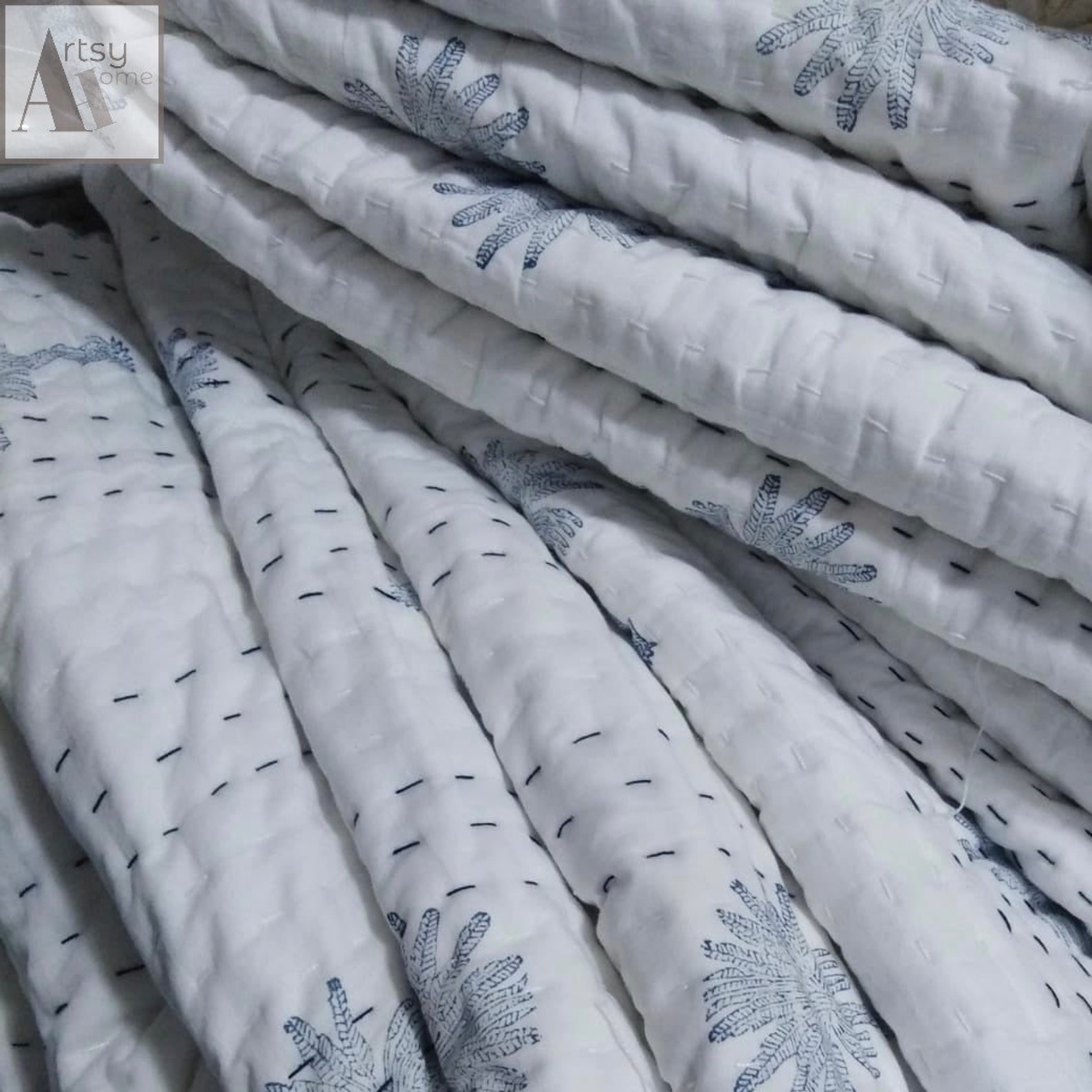 Hand Block Print Palm Tree Queen Quilt Cotton Blanket | Etsy