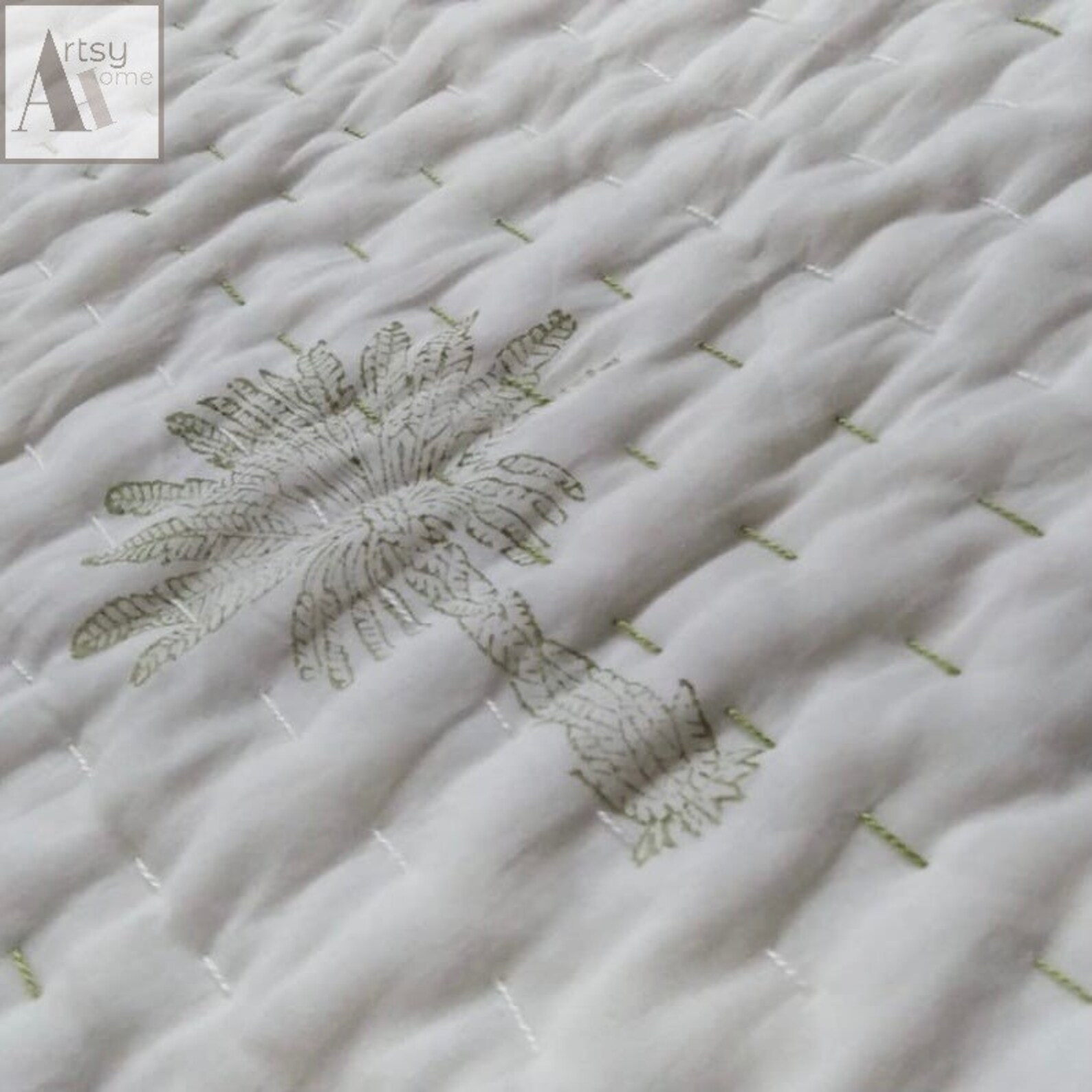 Hand Block Print Palm Tree Queen Quilt Cotton Blanket | Etsy