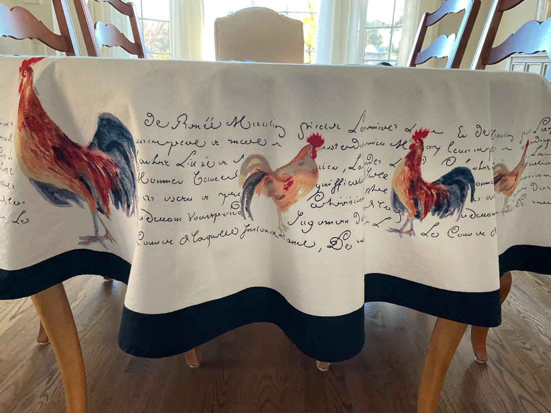 Williams Sonoma French Country Rooster and Script Oval Tablecloth 68 X ...