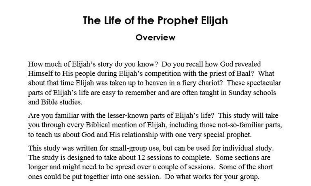 The Life of the Prophet Elijah - A Bible Study - Etsy