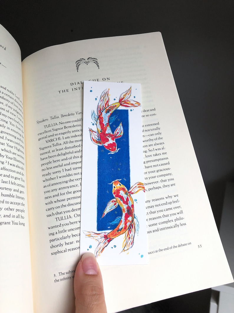 Watercolor Bookmark Koi Fish, Bookworm Essentials Bookmark, Nature Love ...