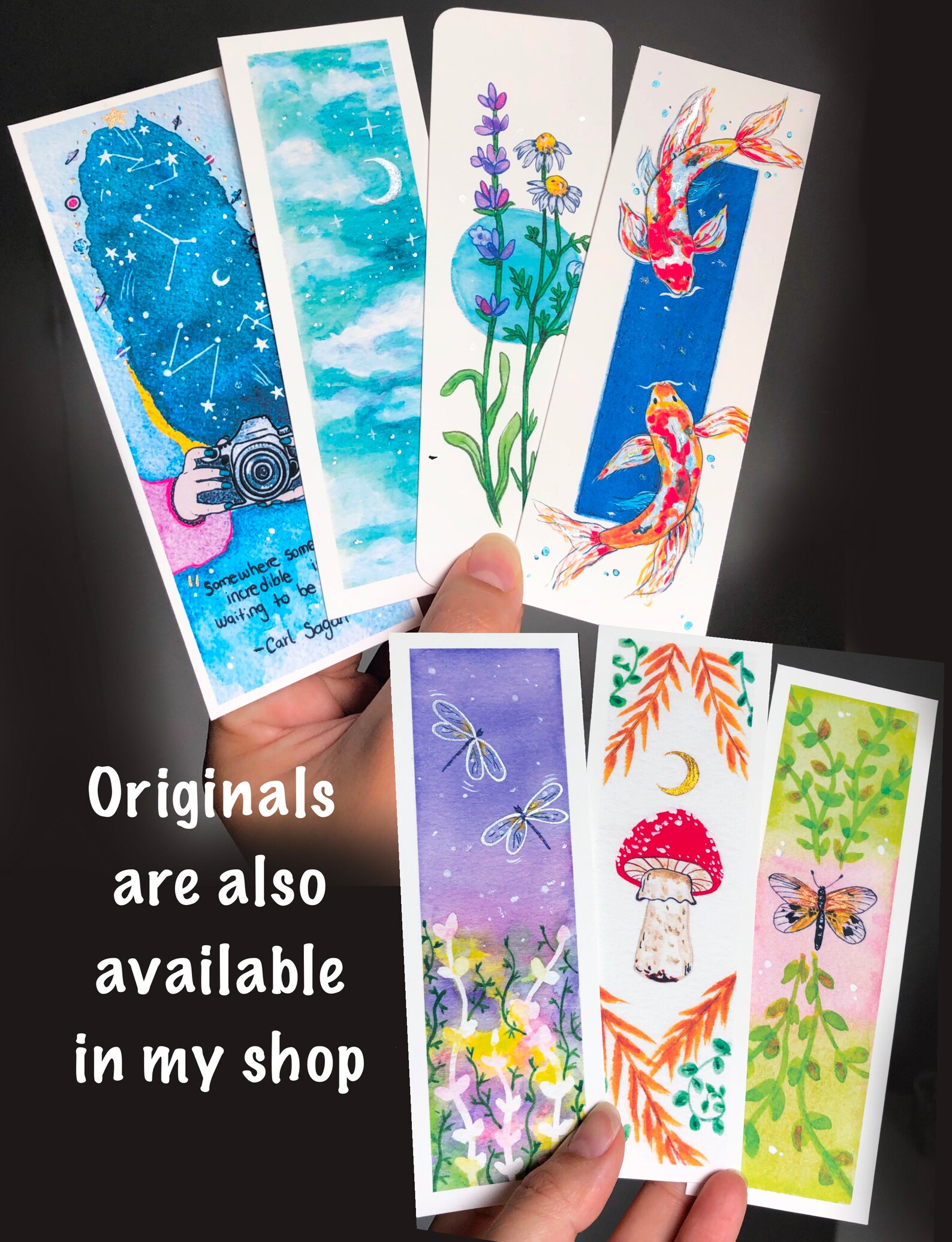 Watercolor Sky Bookmark, Stars and Moon Bookmarks, Celestial Bookmarks ...