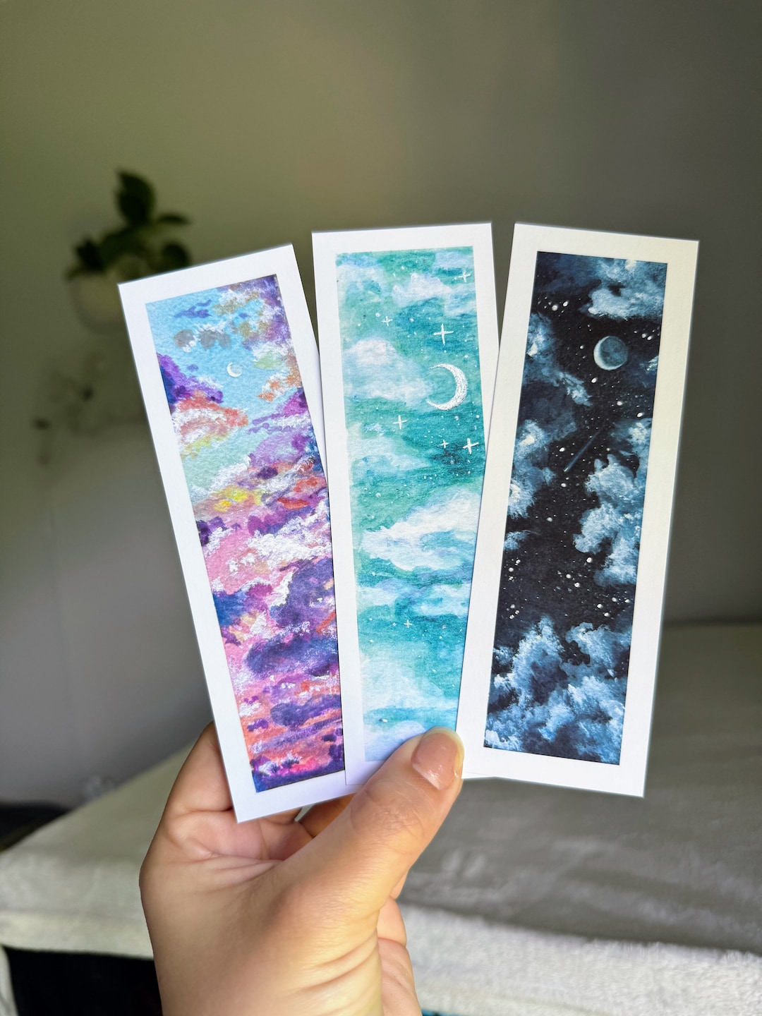 Watercolor Sky Bookmark, Stars and Moon Bookmarks, Celestial Bookmarks ...