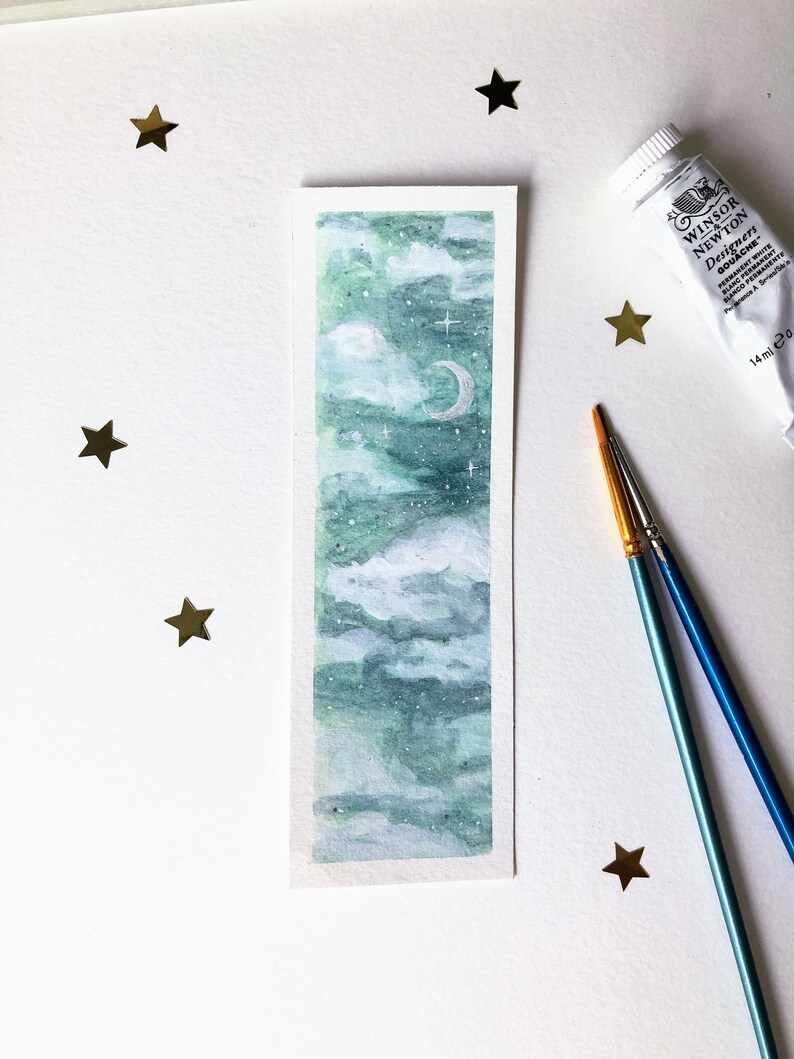 Original Hand Painting Celestial Watercolor Sky Bookmark, No Print. - Etsy
