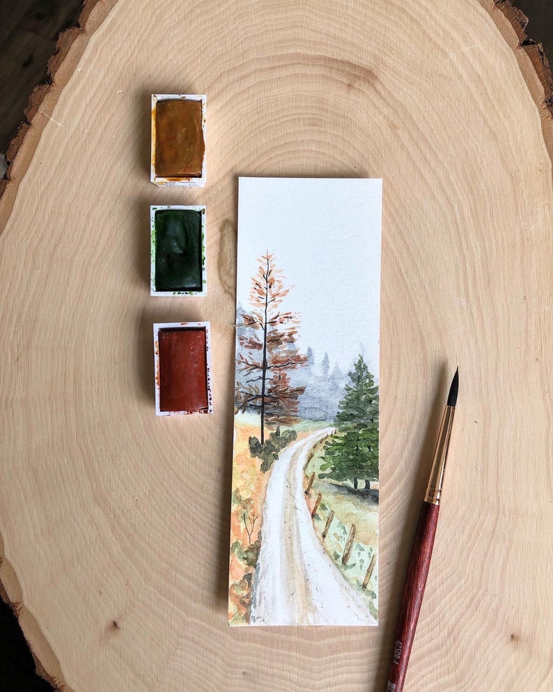 Original Watercolor Pine Forest Mountain, Pines Trees Bookmark ...