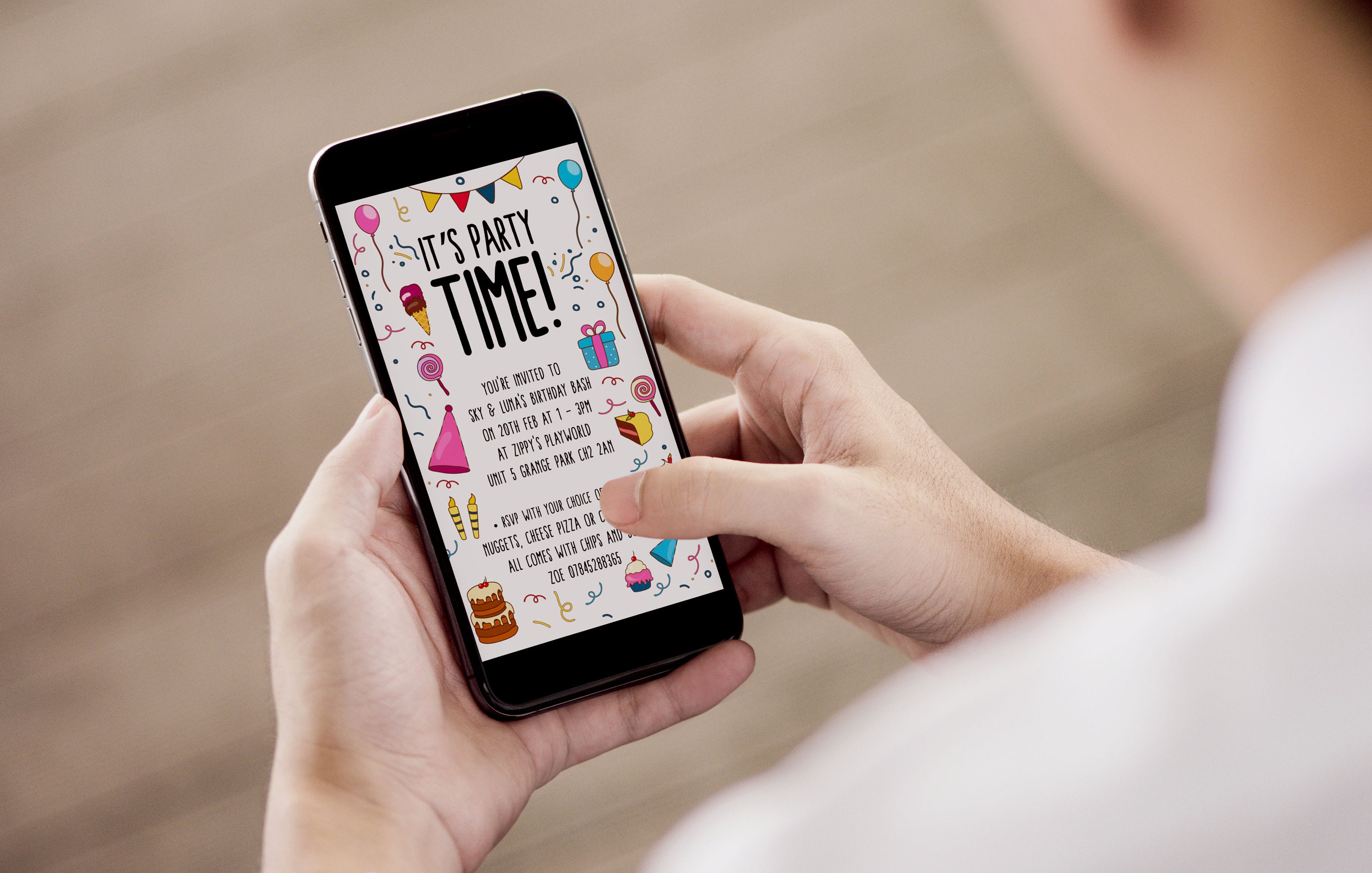 Party Invitation, Digital Invitation, Birthday, Party Time, Doodle ...