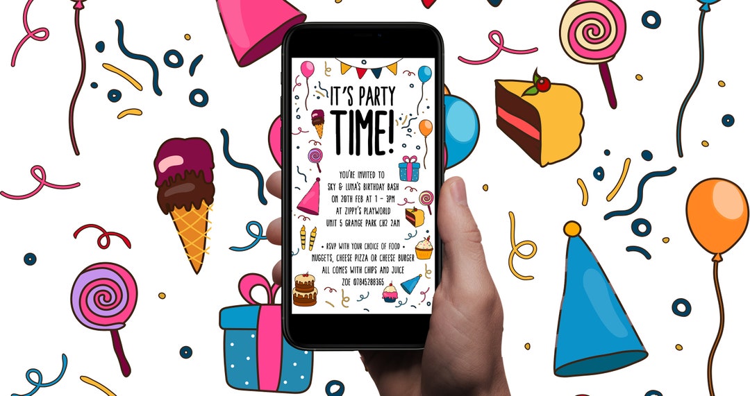 Party Invitation, Digital Invitation, Birthday, Party Time, Doodle ...