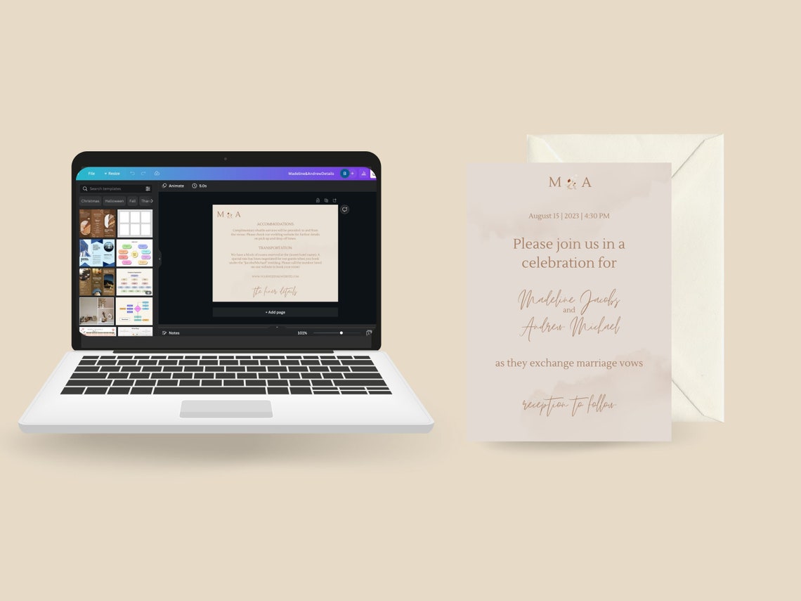 Simple Wedding Invitation Template, Printable Wedding Invitation Set ...