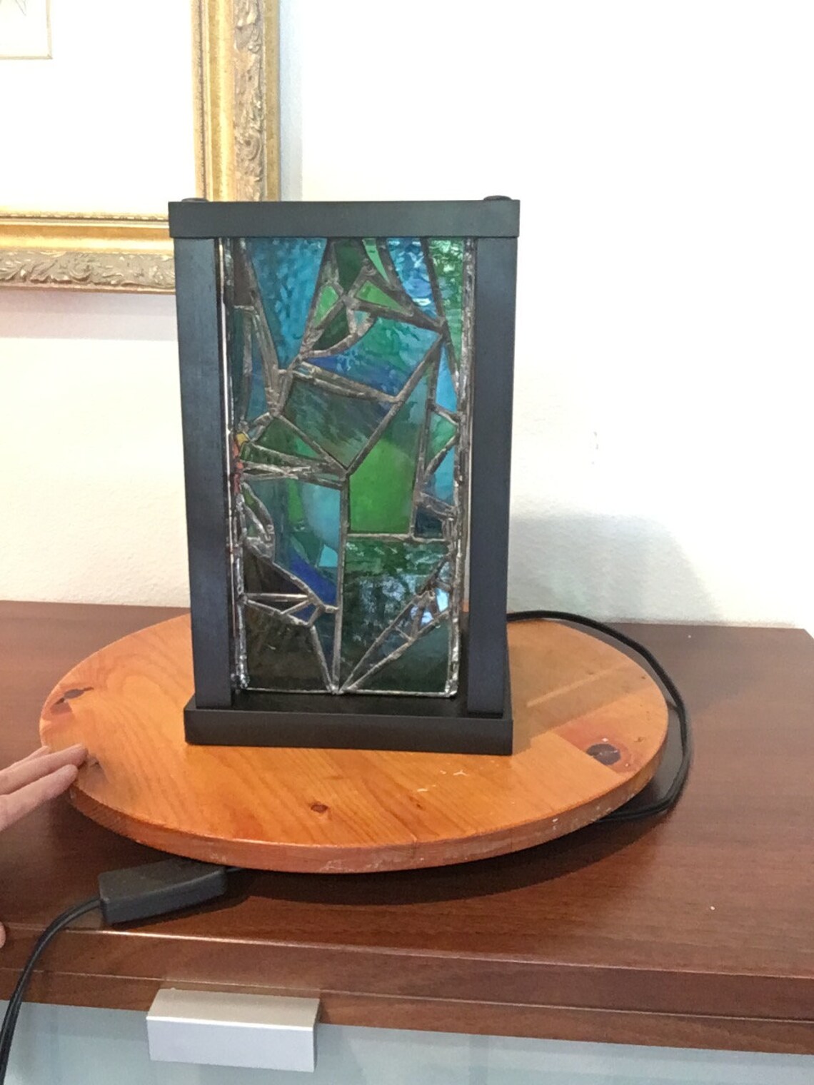 Multi-color Stained Glass Table Lamp With Black Wooden Frame | Etsy