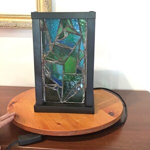 Multi-color Stained Glass Table Lamp With Black Wooden Frame | Etsy