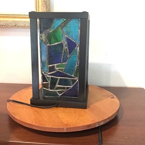 Multi-color Stained Glass Table Lamp With Black Wooden Frame | Etsy