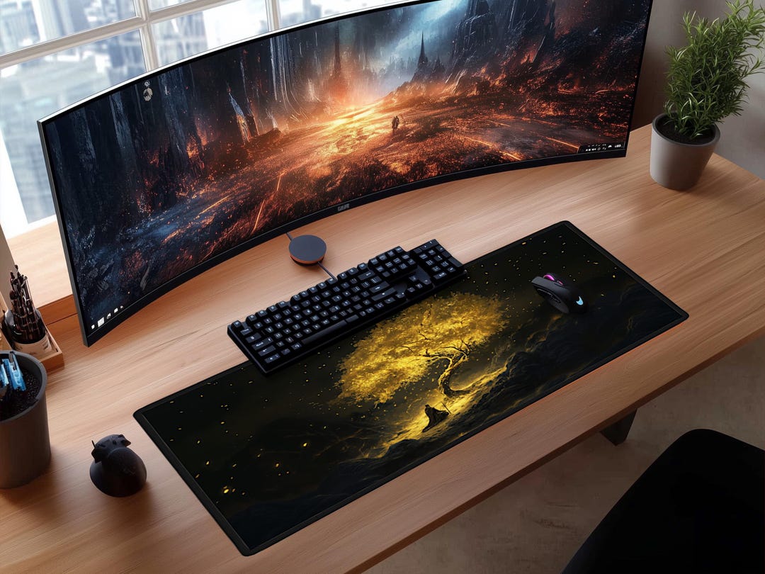 Golden Tree 16" X 35" Large Gaming Mouse Pad - Fantasy Desk Mat With ...
