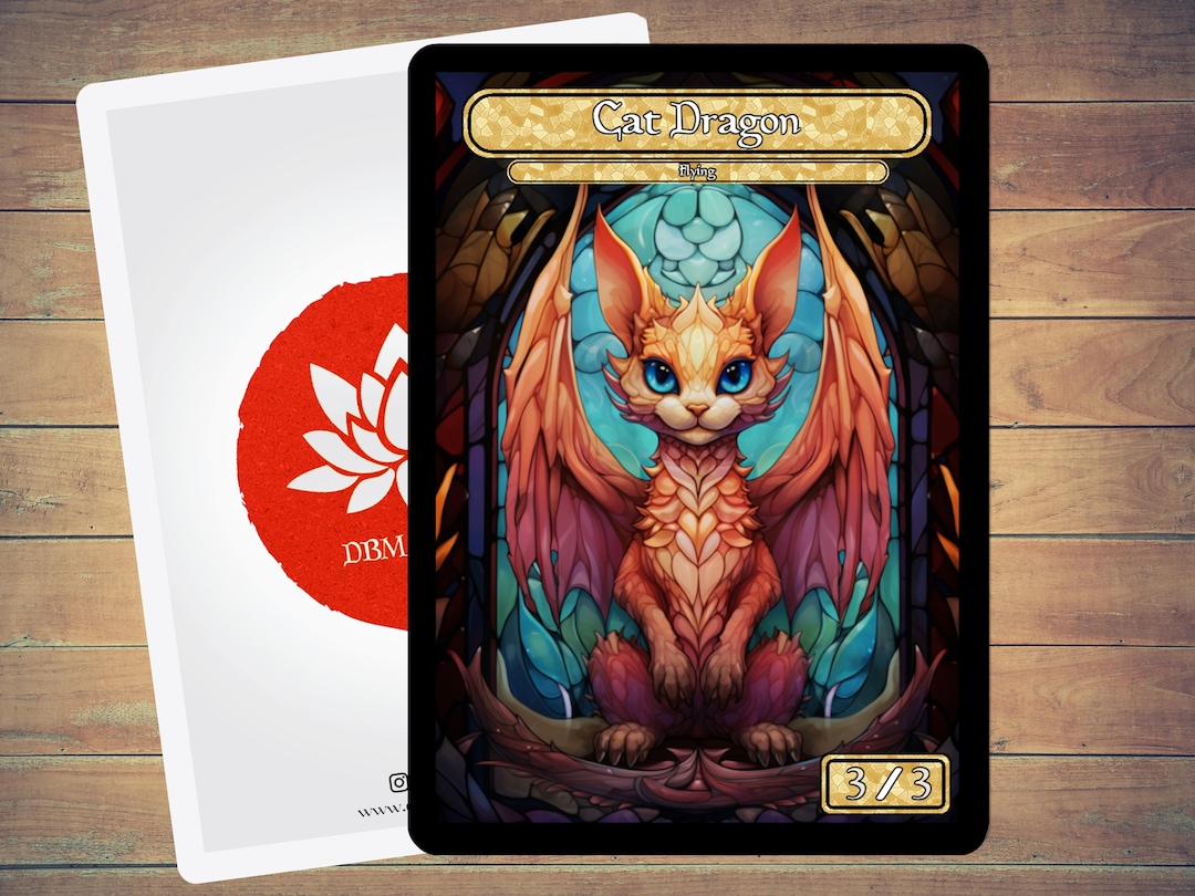Cat Dragon Token MTG Token Stained Glass Art Token 5 Pack for Magic and ...