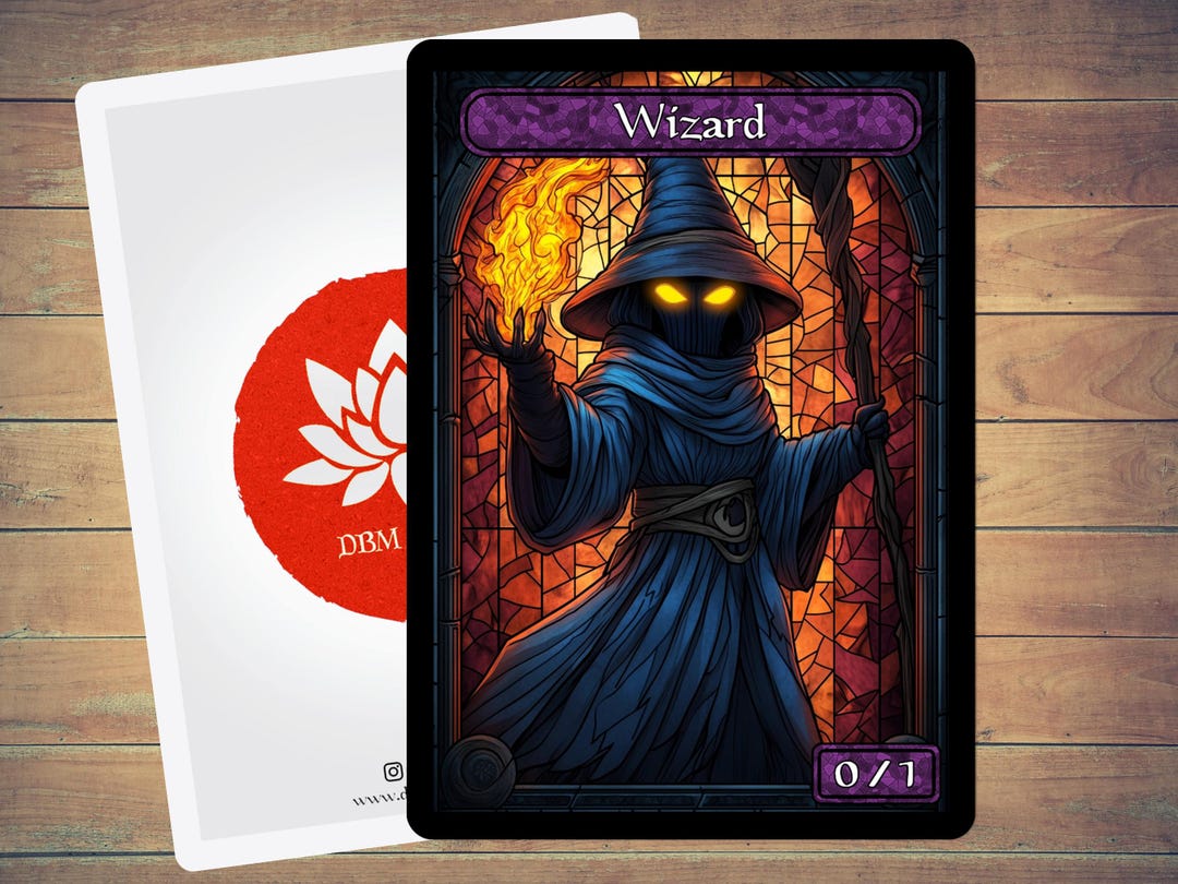 Wizard Token MTG Token Black Mage Token Stained Glass Art Token 5 Pack ...