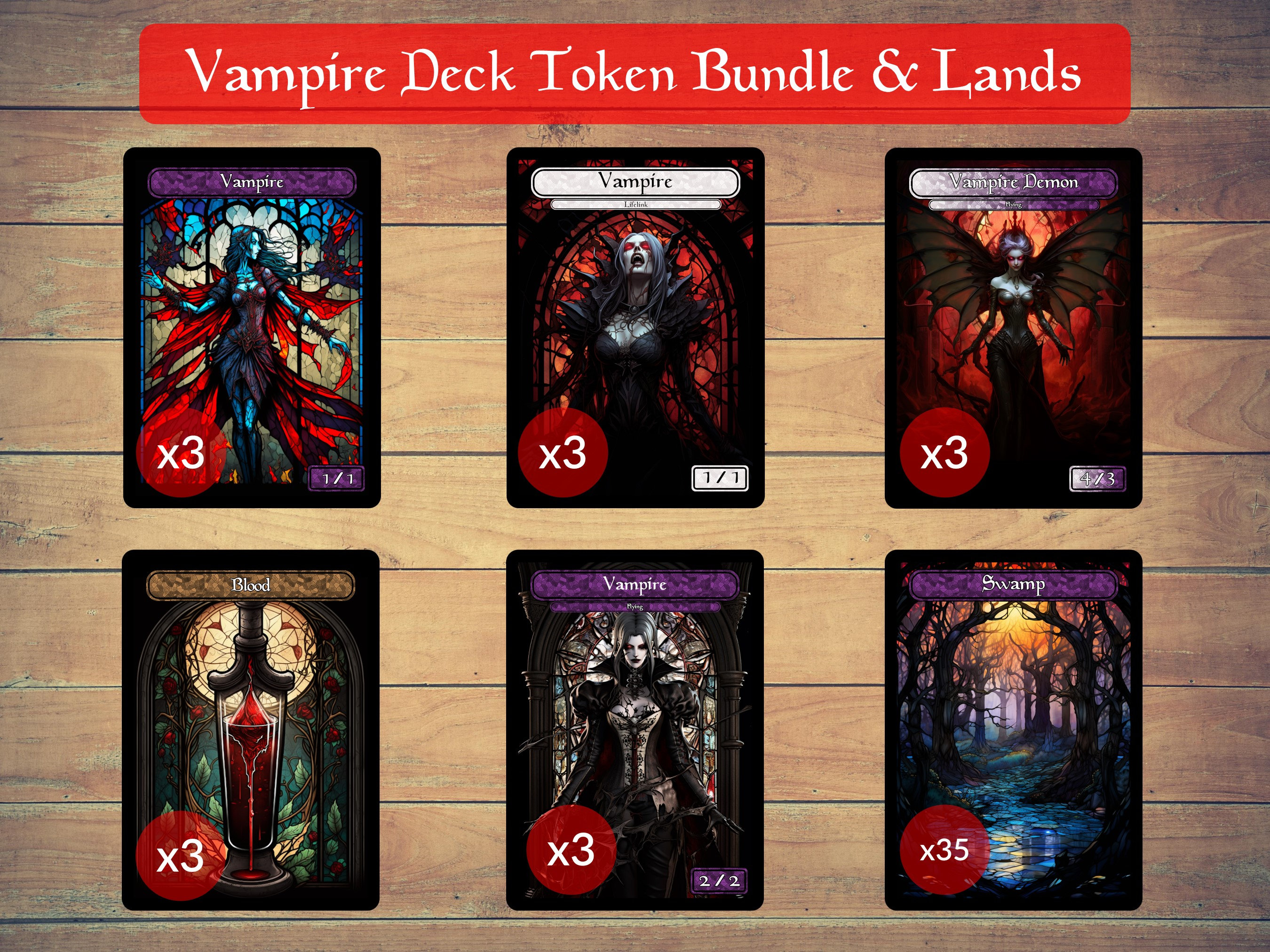 Vampire Deck Vampire Token Bundle Stained Glass Art Vampire Token Blood ...