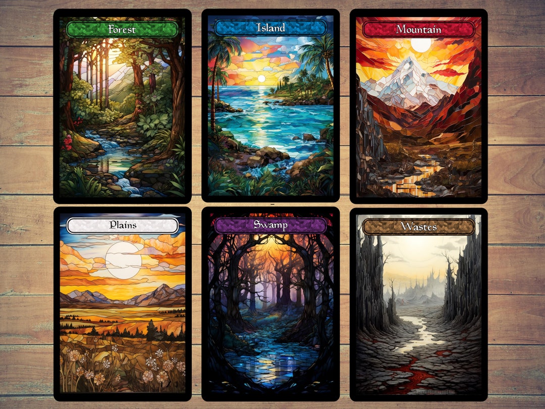 Basic Land Token MTG Token Stained Glass Art Token 5 Pack for Magic and ...